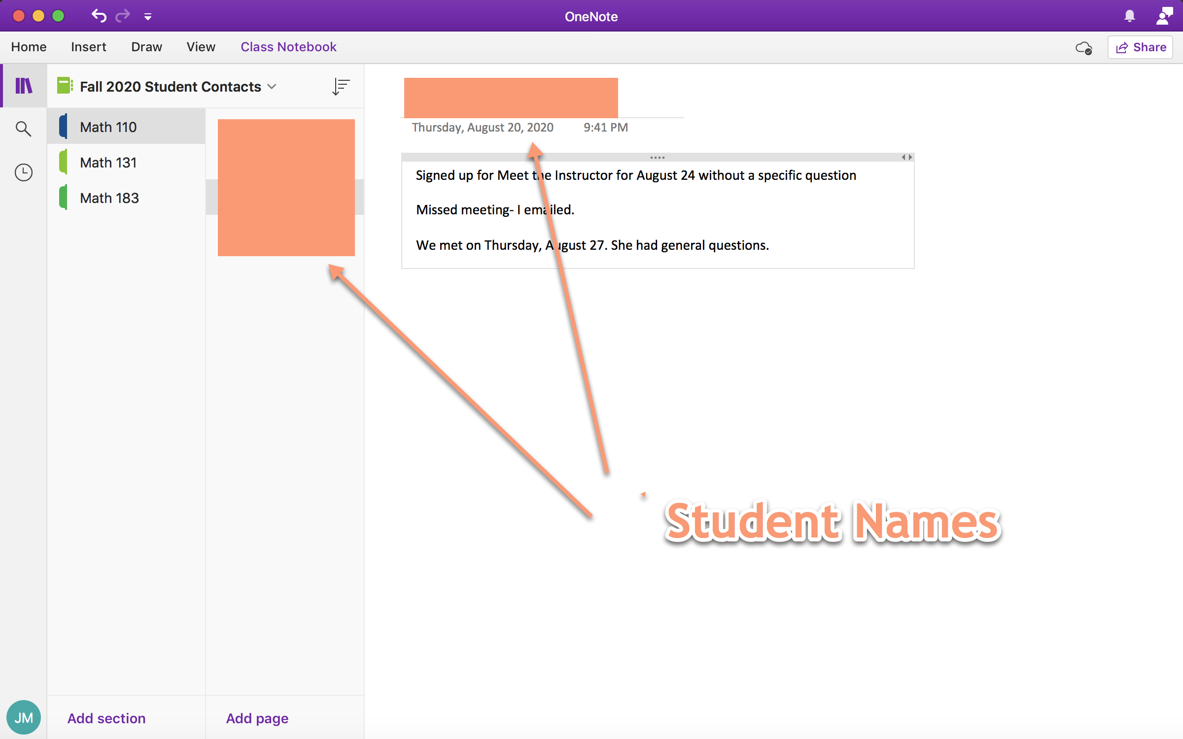 OneNote to Track Student Contacts – Baseball and Not Baseball